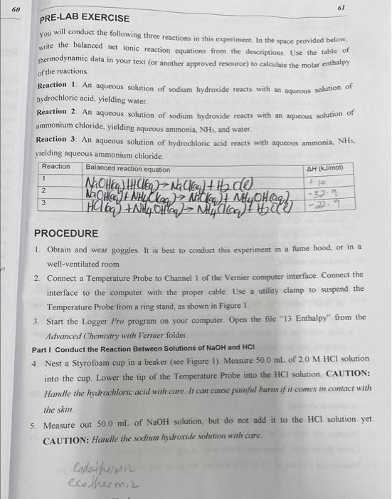 Solved THERMOCHEMISTRY Experiment 10: Determining the | Chegg.com
