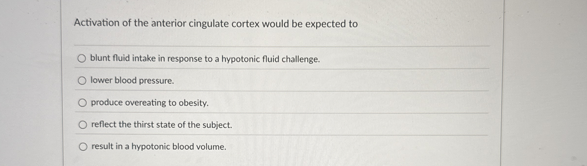 Solved Activation of the anterior cingulate cortex would be | Chegg.com