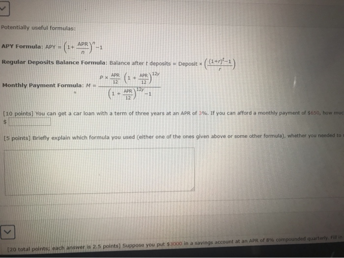 Solved Potentially useful formulas: APY Formula: APY = (1+ | Chegg.com