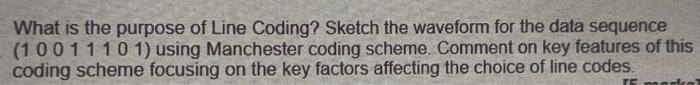 What is the purpose of Line Coding? Sketch the | Chegg.com