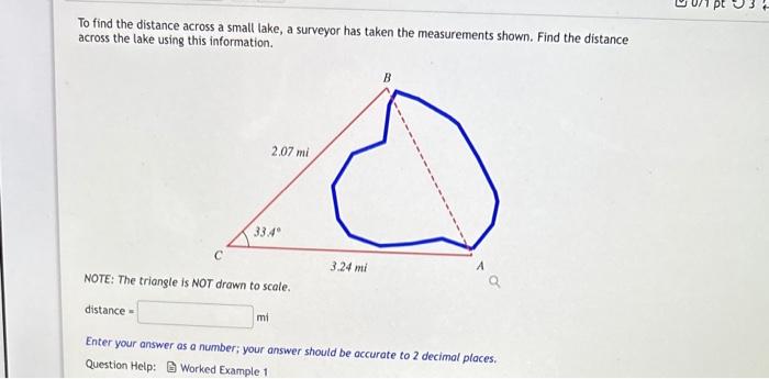 Solved To find the distance across a small lake, a surveyor | Chegg.com