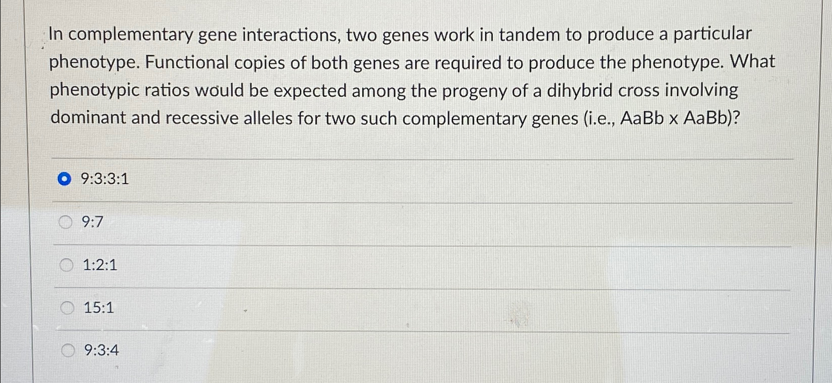 Solved In complementary gene interactions, two genes work in | Chegg.com