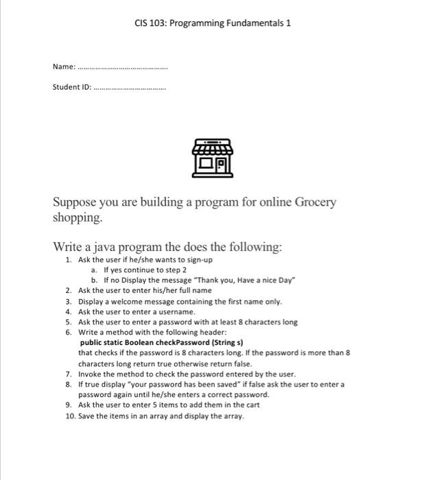 Solved CIS 103: Programming Fundamentals 1 Name: Student ID: | Chegg.com
