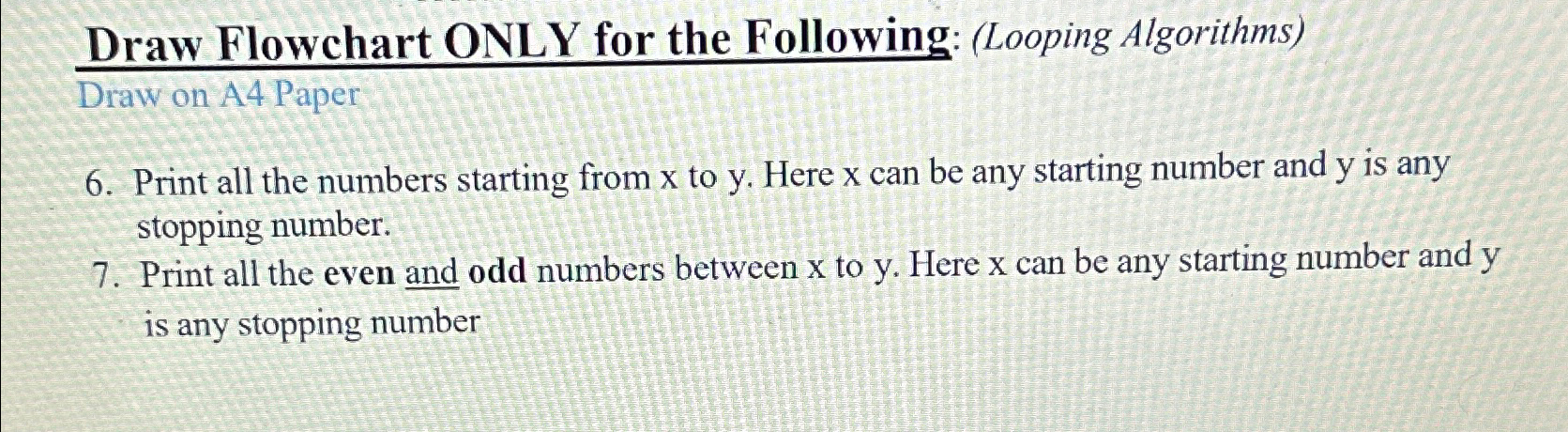 Solved Draw Flowchart ONLY for the Following: (Looping | Chegg.com