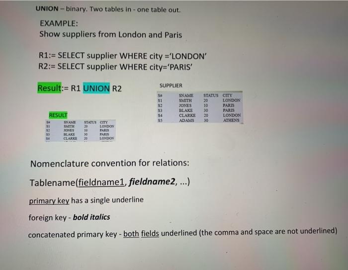 Solved COSC 2307 Assignment 1 Relational Algebra Guideline: | Chegg.com