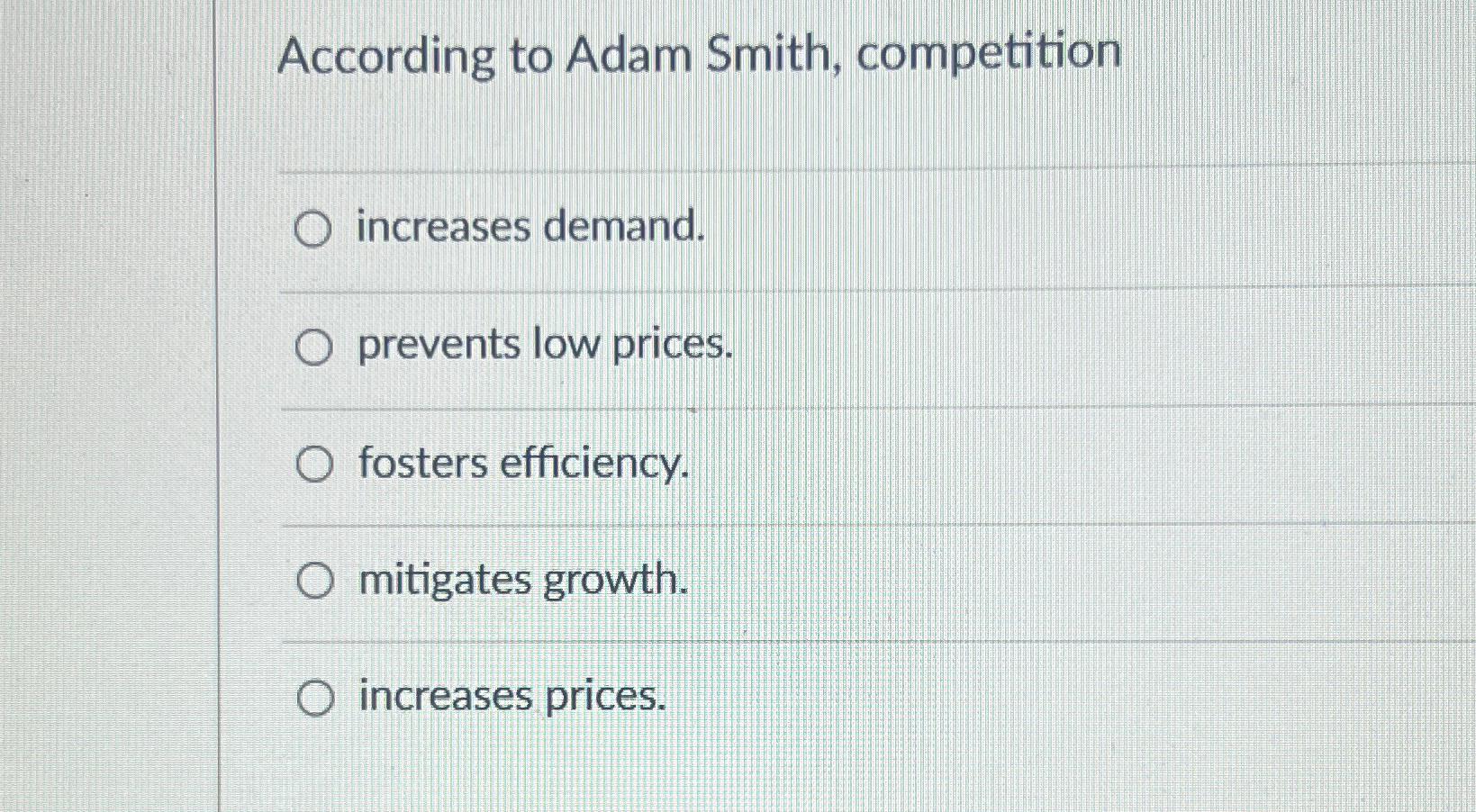 Solved According to Adam Smith, competitionincreases | Chegg.com