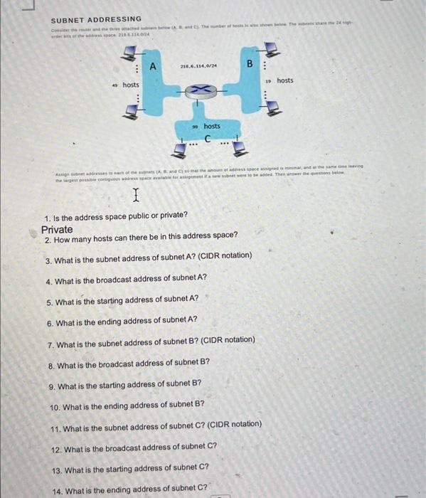 Solved SUBNET ADDRESSING 1. Is the address space public or | Chegg.com