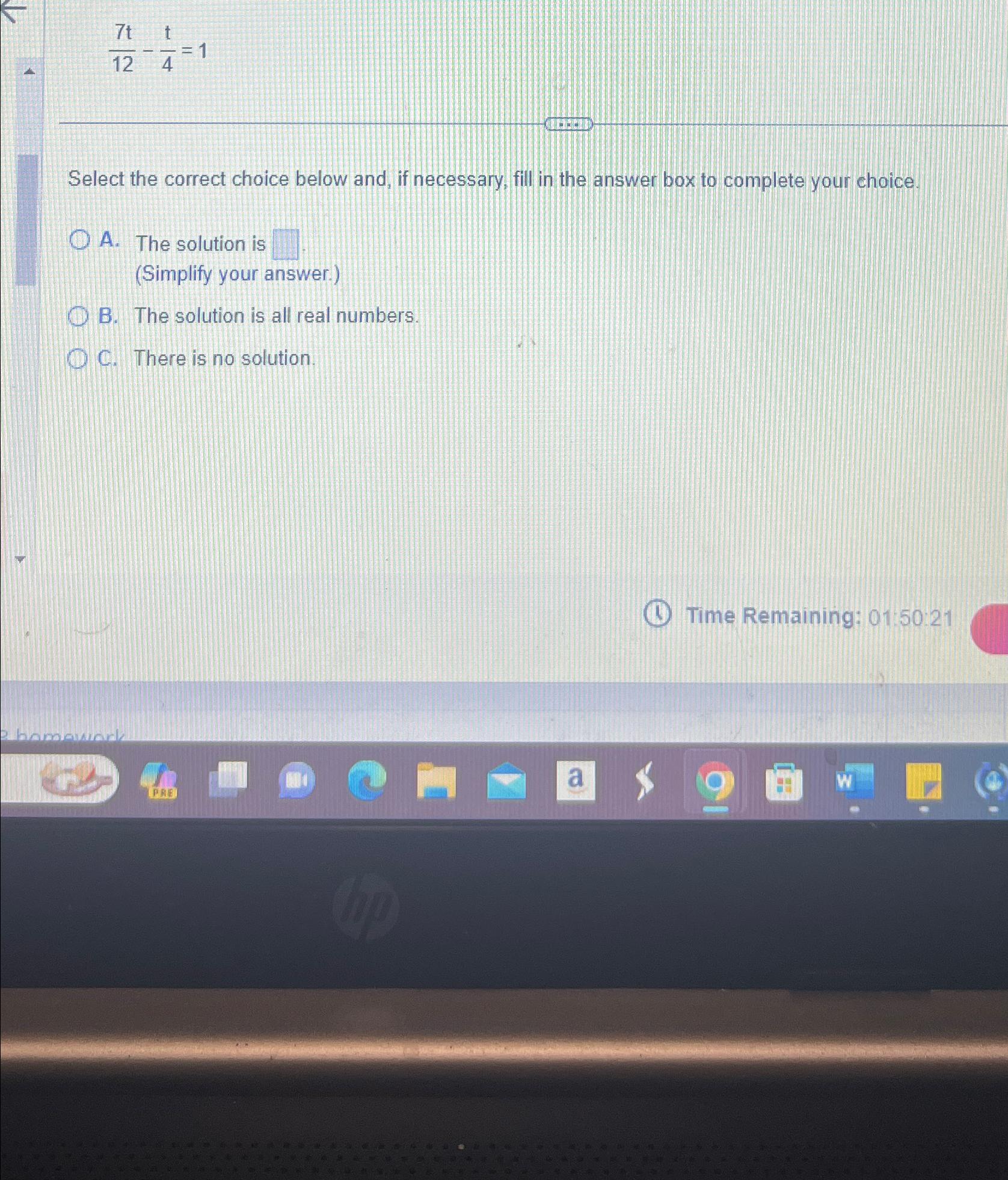 Solved 7t12-t4=1Select the correct choice below and, if | Chegg.com