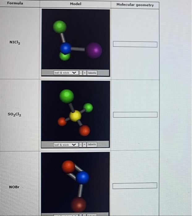 Solved Formula Model Molecular geometry NICI ball & stick | Chegg.com