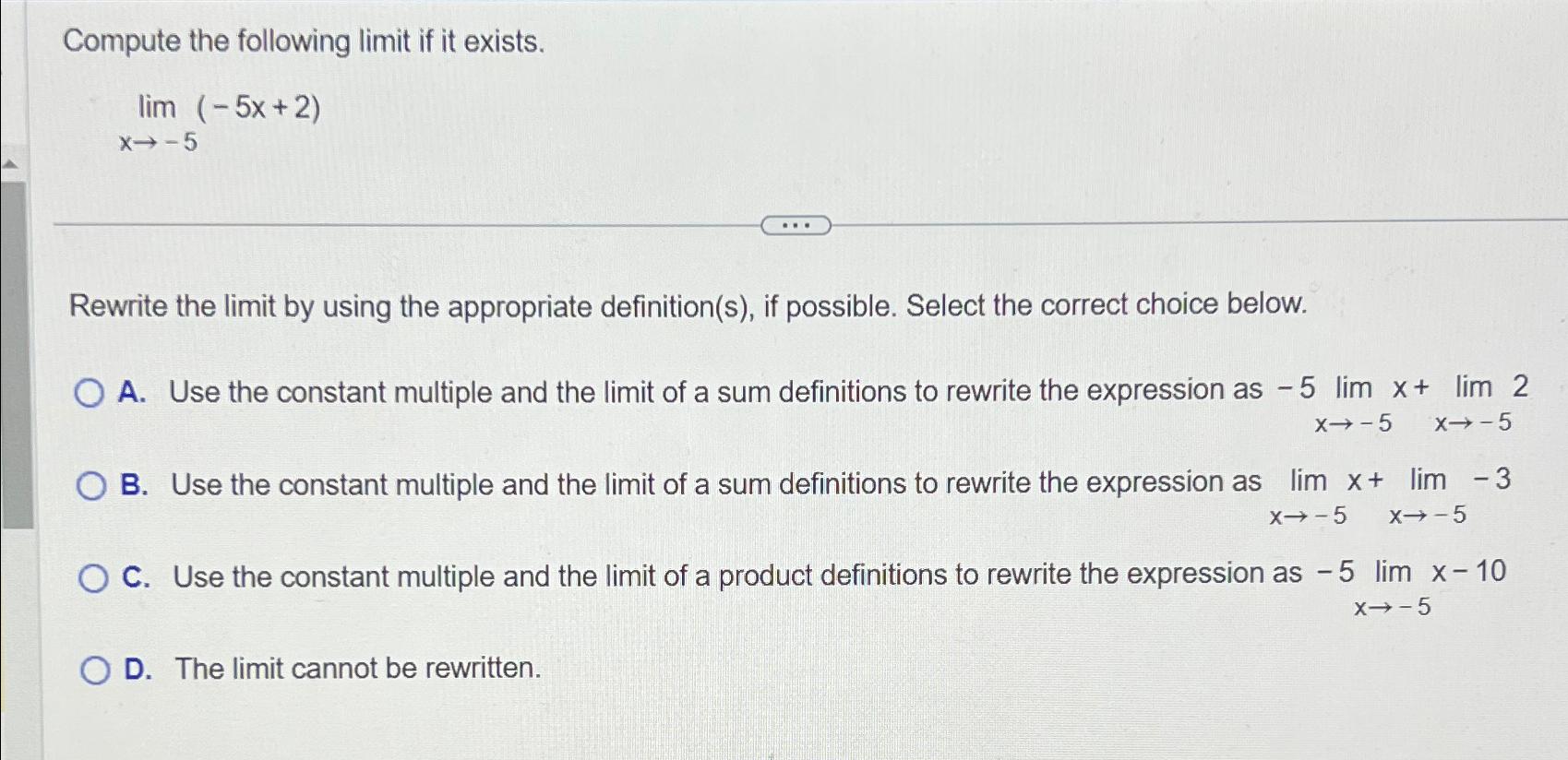 Solved Compute the following limit if it | Chegg.com