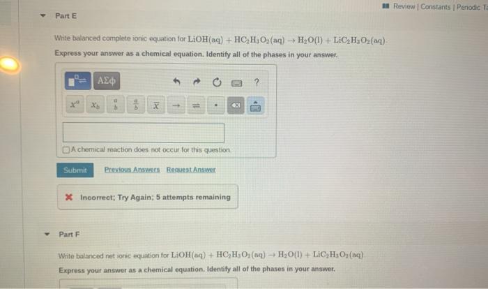 Solved a Review Constants Periodic Ta Part E Write balanced | Chegg.com