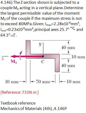 Solved The Z section shown is subjected to a couple M0 | Chegg.com