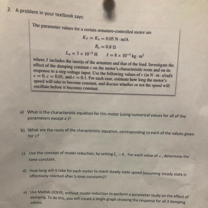 Solved The parameter values for a certain | Chegg.com