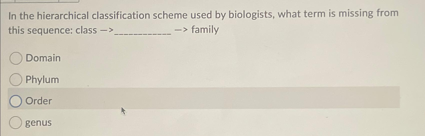 Solved In the hierarchical classification scheme used by | Chegg.com