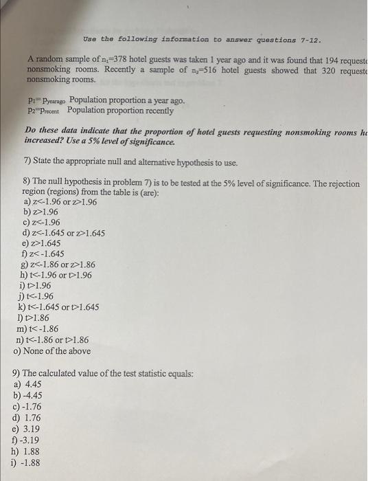 Solved Use the following information to answer questions | Chegg.com