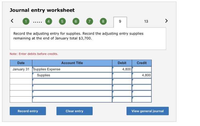 Solved Journal entry worksheet (1) ⋯,5 7 13 Record the | Chegg.com