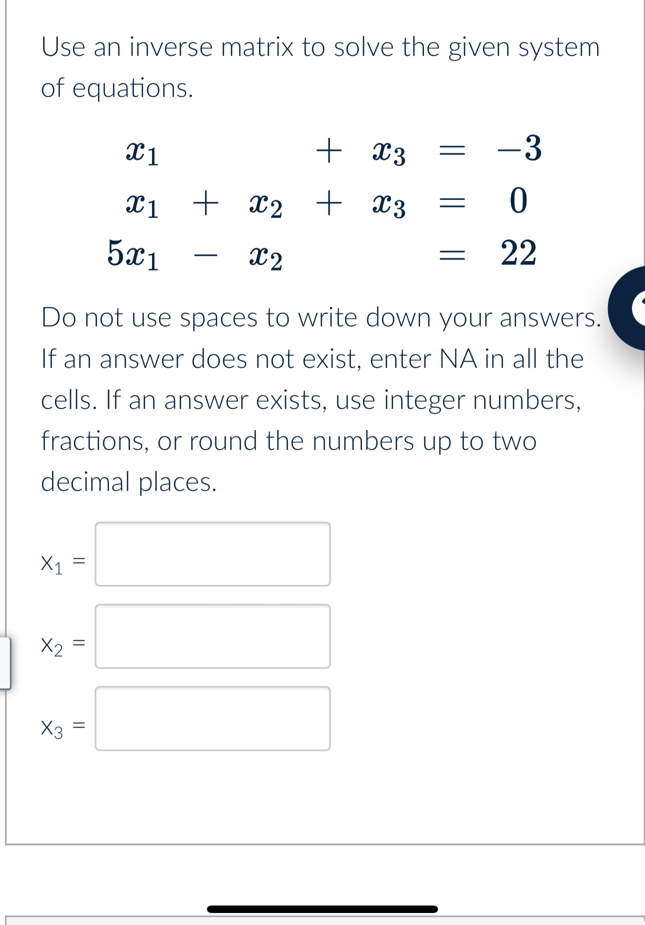 Solved Use an inverse matrix to solve the given system of | Chegg.com
