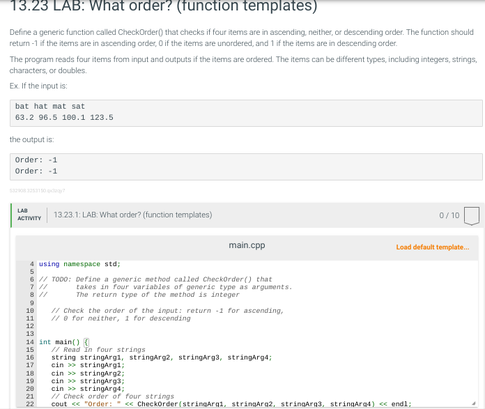 13.23 ﻿LAB: What order? (function templates)Define a | Chegg.com