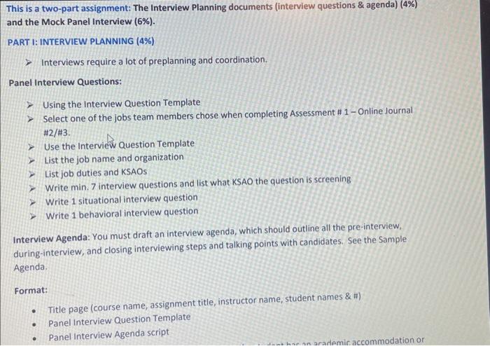 This is a two-part assignment: The Interview Planning | Chegg.com