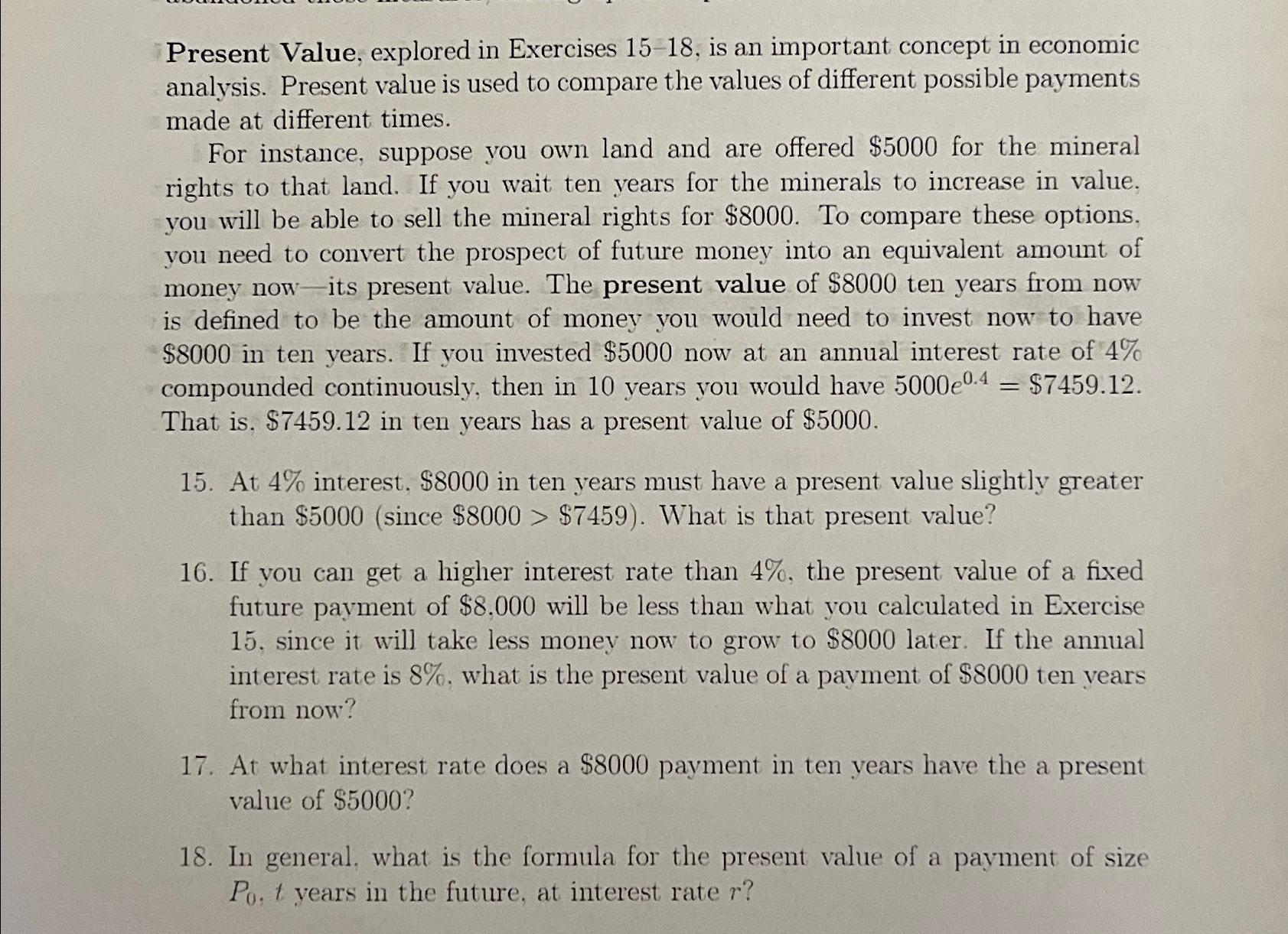 Solved Present Value, explored in Exercises 15-18, ﻿is an | Chegg.com