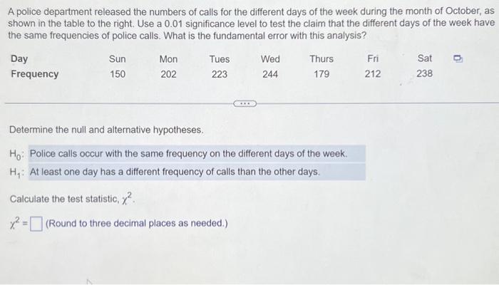 Solved A police department released the numbers of calls for | Chegg.com
