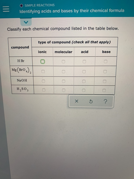 Solved O SIMPLE REACTIONS Identifying acids and bases by | Chegg.com