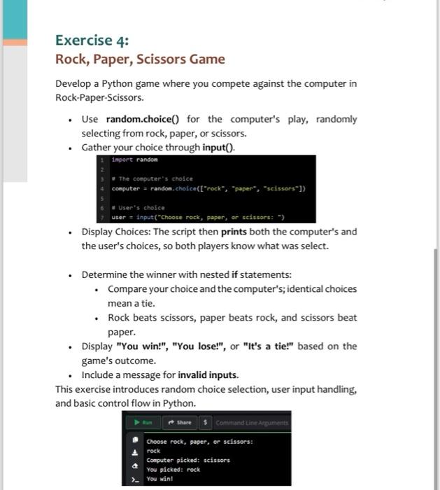Solved Exercise 4: Rock, Paper, Scissors Game Develop a | Chegg.com