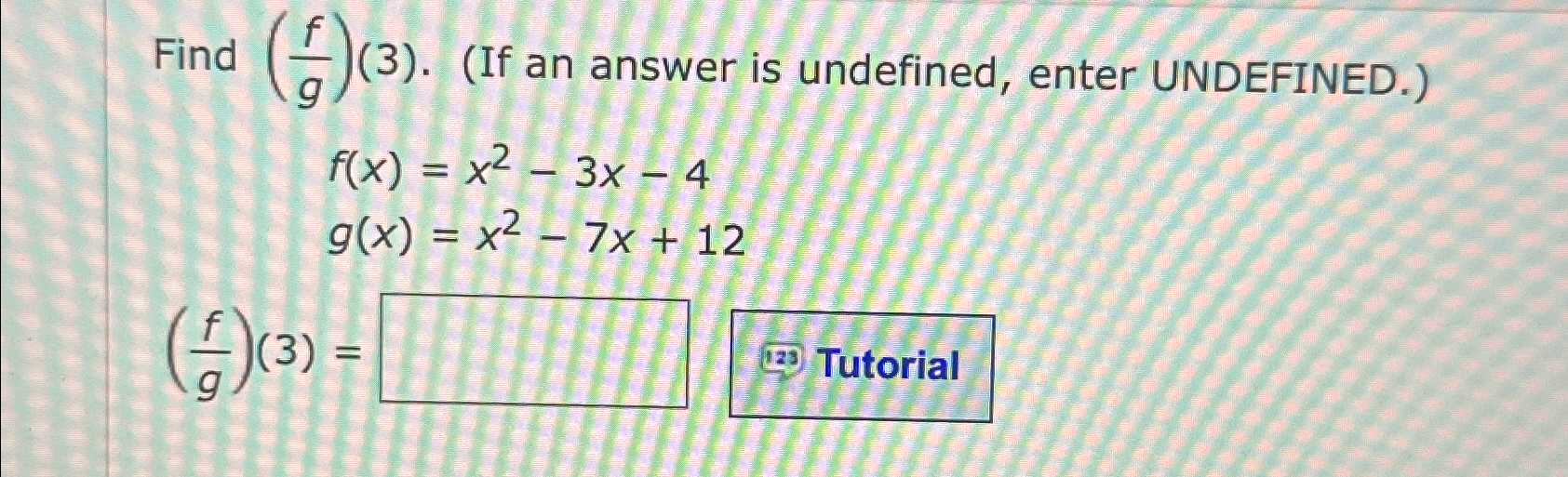 Solved Find (fg)(3). (If an answer is undefined, enter | Chegg.com