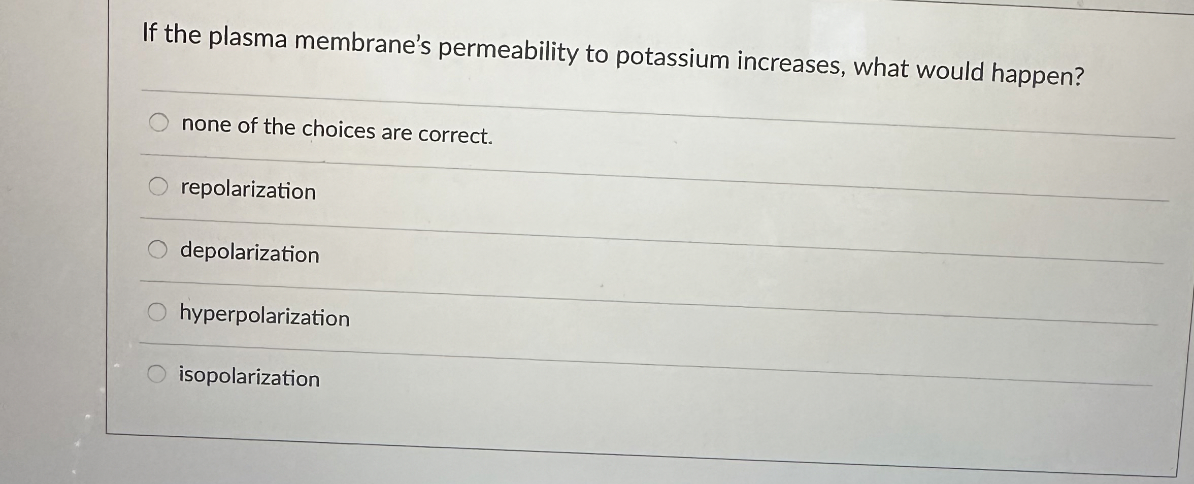 Solved If the plasma membrane's permeability to potassium | Chegg.com