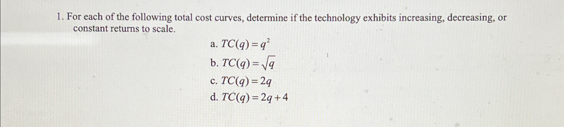 Solved For each of the following total cost curves, | Chegg.com