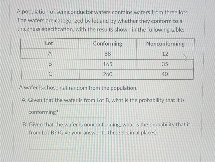 Solved A population of semiconductor wafers contains wafers | Chegg.com