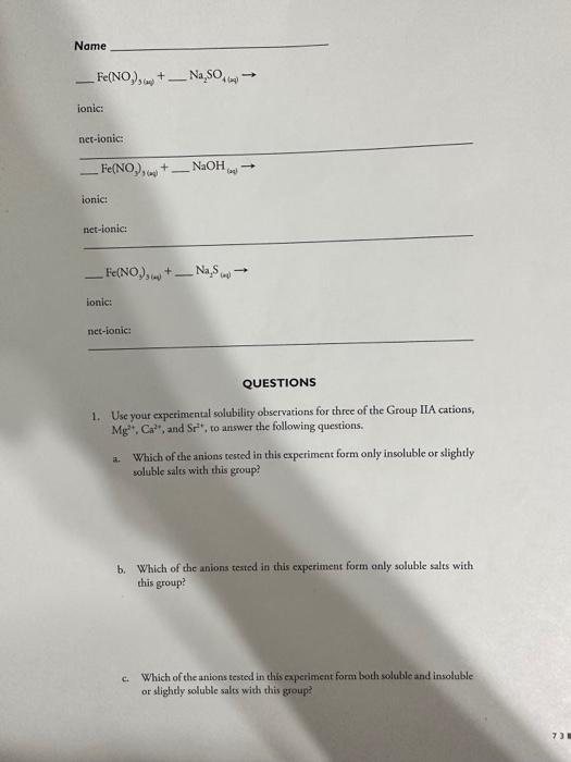 Solved EQUATIONWRITE-UP Write molecular, ionic, and | Chegg.com