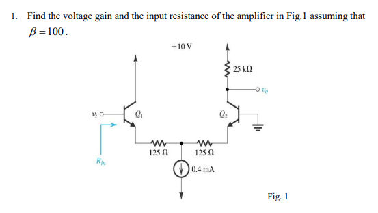 Solved Find the voltage gain and the input resistance of the | Chegg.com