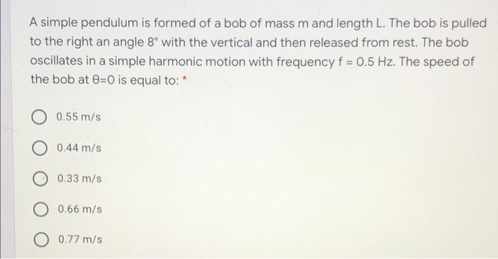 Solved A simple pendulum is formed of a bob of mass m and | Chegg.com