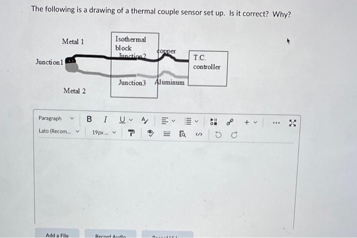 Solved The following is a drawing of a thermal couple sensor | Chegg.com