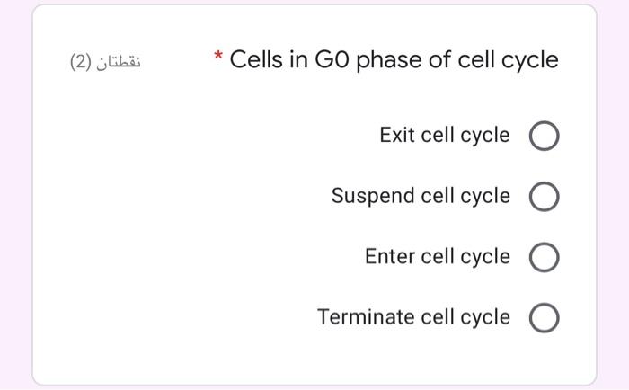 Solved نقطتان (2) * Cells in GO phase of cell cycle Exit | Chegg.com