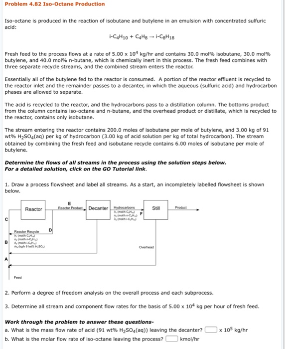 Problem 4.82 Iso-Octane Production Iso-octane is | Chegg.com