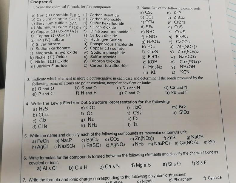11 Chapter 7 Review Chemical Formulas And Chemical Compounds Answer