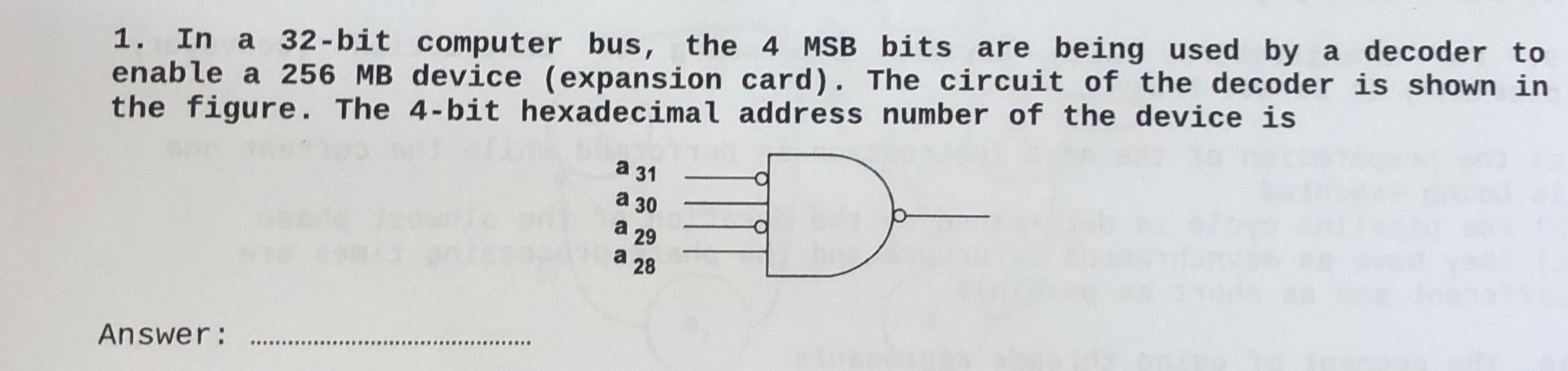 Solved In a 32-bit computer bus, the 4 ﻿MSB bits are being | Chegg.com