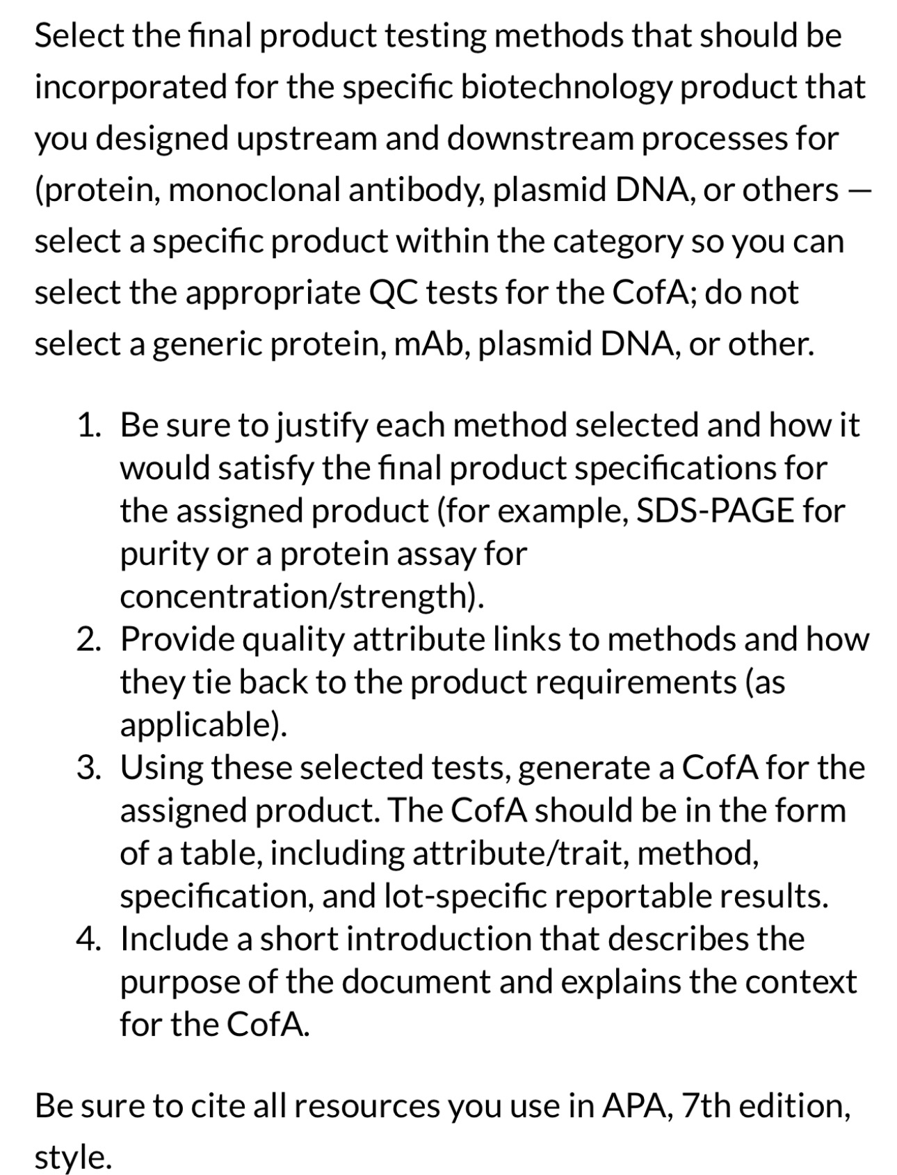 Solved Select the final product testing methods that should | Chegg.com