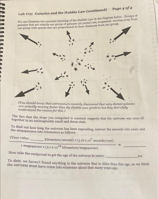 Solved Lab #13: Galaxies and the Hubble Law (continued) Page | Chegg.com