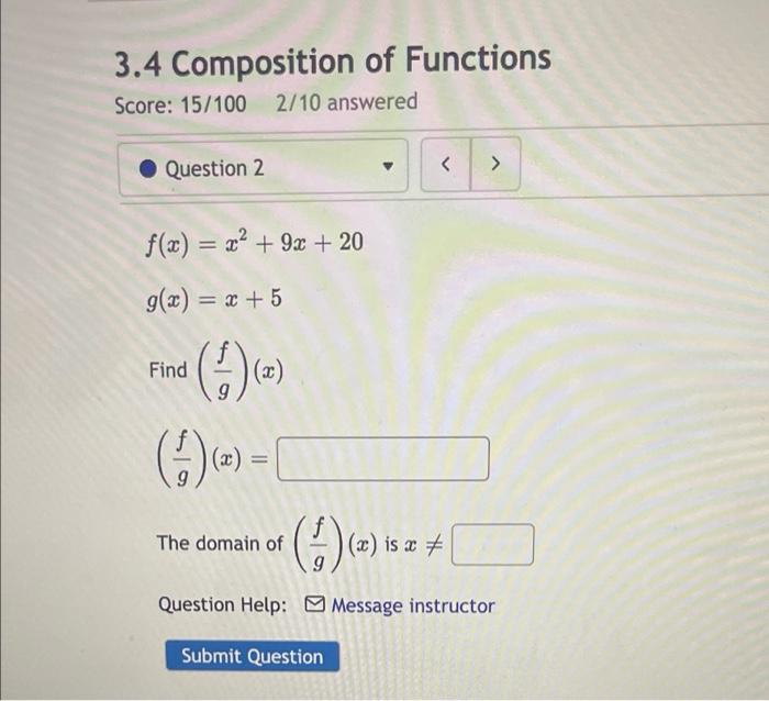 Solved 3.4 Composition of Functions Score: 15/1002/10 | Chegg.com