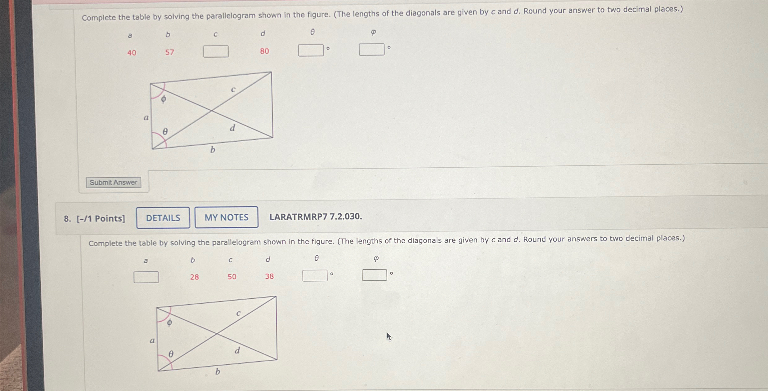Solved Complete the 2 ﻿tables by solving the parallelograms | Chegg.com