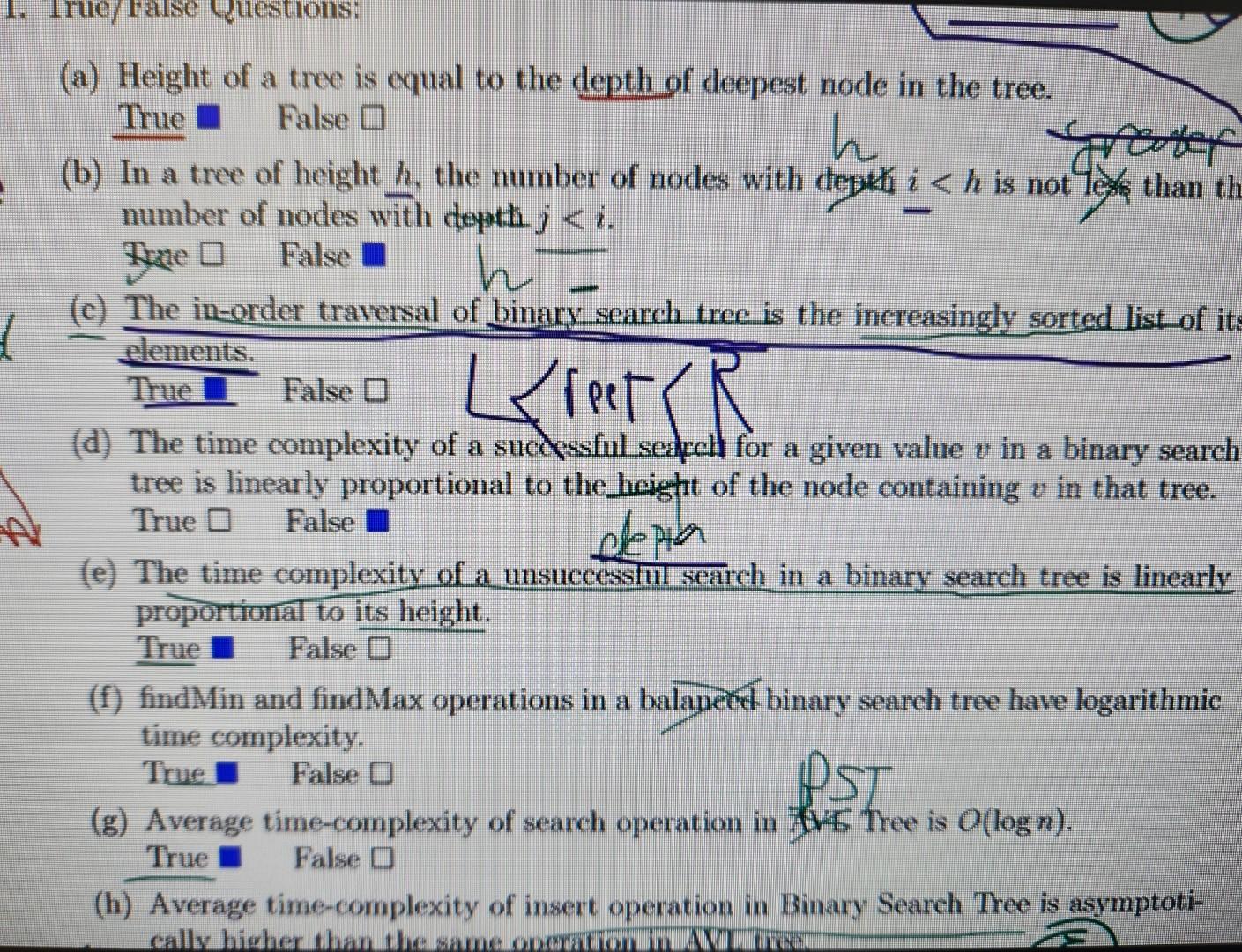 Solved (a) Height of a tree is equal to the depth of deepest | Chegg.com