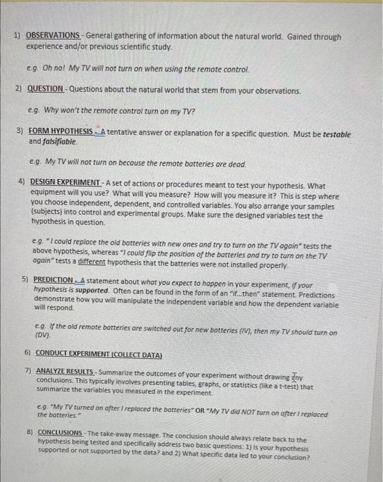 Solved 1) OBSERVATIONS - General gathering of information | Chegg.com