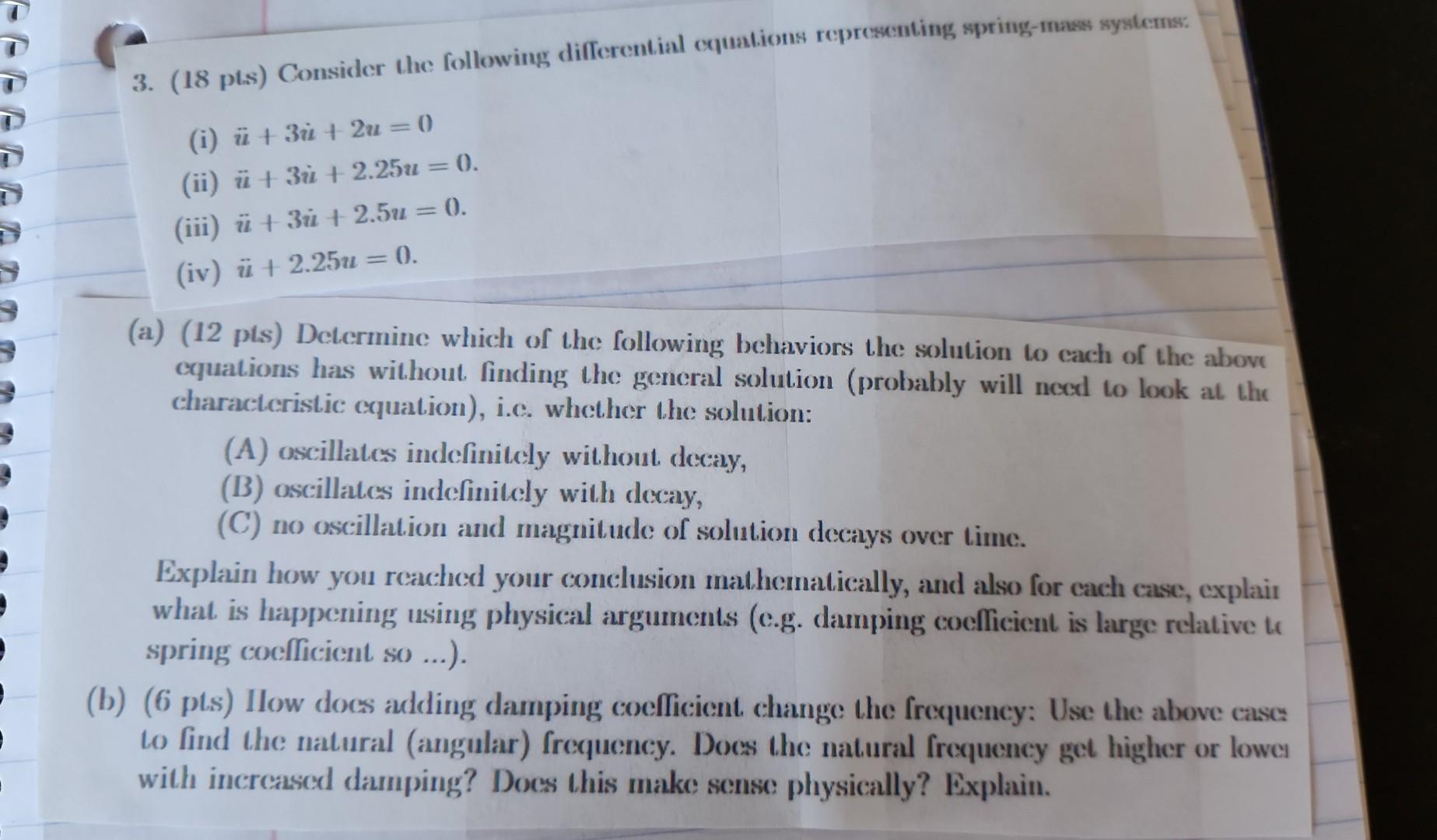 Solved 3. (18 pts) Consider the following differential | Chegg.com