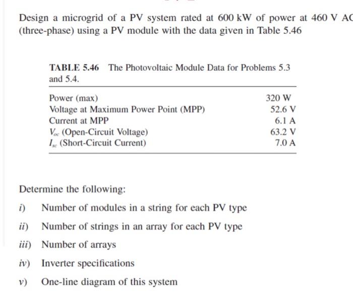 Solved Design a microgrid of a PV system rated at 600 kW of | Chegg.com
