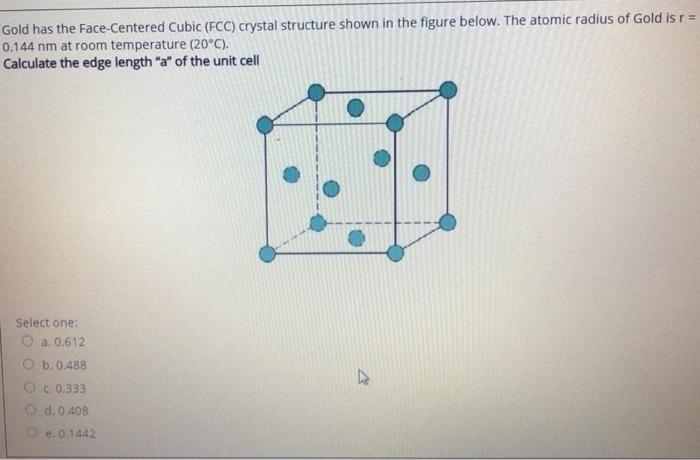 Solved Gold has the Face-Centered Cubic (FCC) crystal | Chegg.com