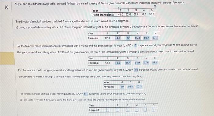 Solved question C -forecast year 1 through 6 using the trend | Chegg.com