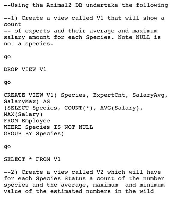 Solved --Using the Animal2 DB undertake the following −−1) | Chegg.com